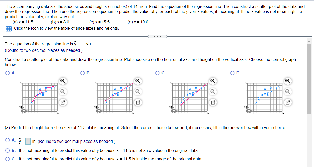 Solved Shoe Size, x 8.5 9.0 9.0 9.5 10.0 10.0 10.5 10.5 11.0 | Chegg.com