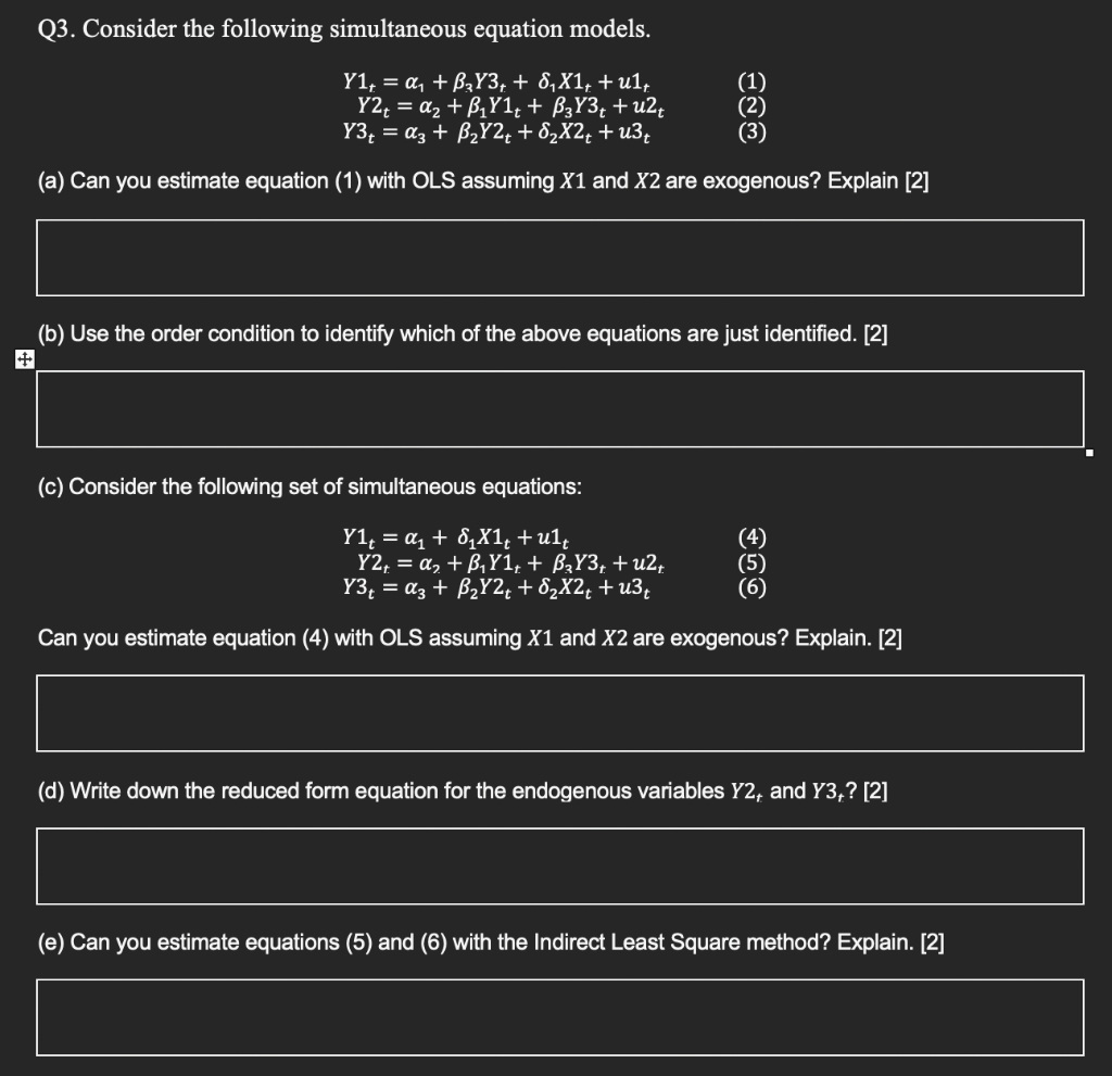 Q3. Consider the following simultaneous equation | Chegg.com