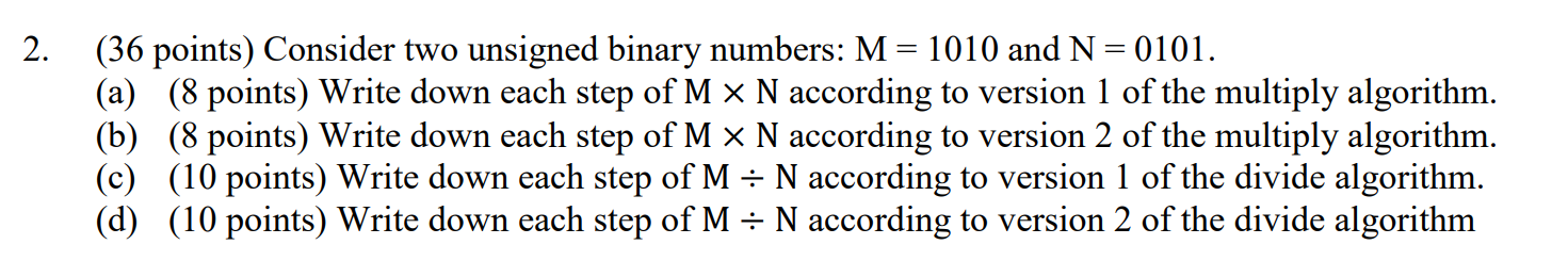 2. = (36 points) Consider two unsigned binary | Chegg.com