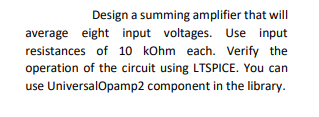 Solved Design a summing amplifier that will average eight | Chegg.com