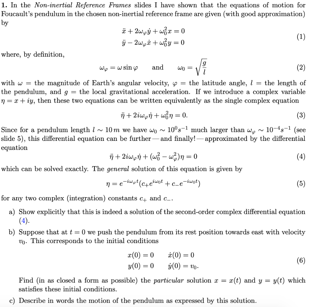 Solved ملا Wo= 1. In the Non-inertial Reference Frames | Chegg.com