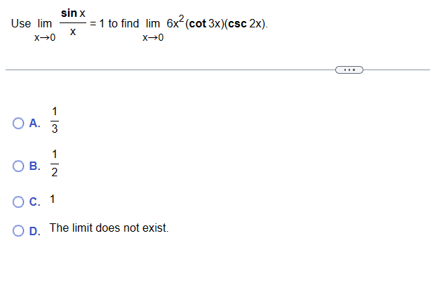 Solved Use limx→0sinxx=1 ﻿to find | Chegg.com