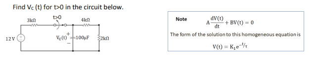 Solved Find Vc(t) for t>0 in the circuit below. Note | Chegg.com