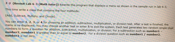 Solved 7 2 Revisit Lab 6 3 Math Tutor Rewrite This 