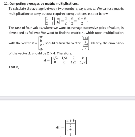 11. Computing averages by matrix multiplications. To | Chegg.com