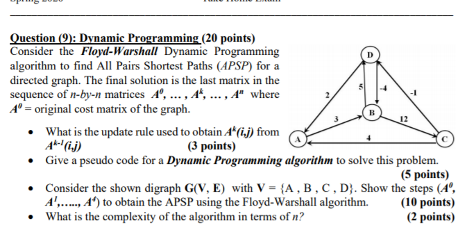 Solved B Question (9): Dynamic Programming (20 points) | Chegg.com