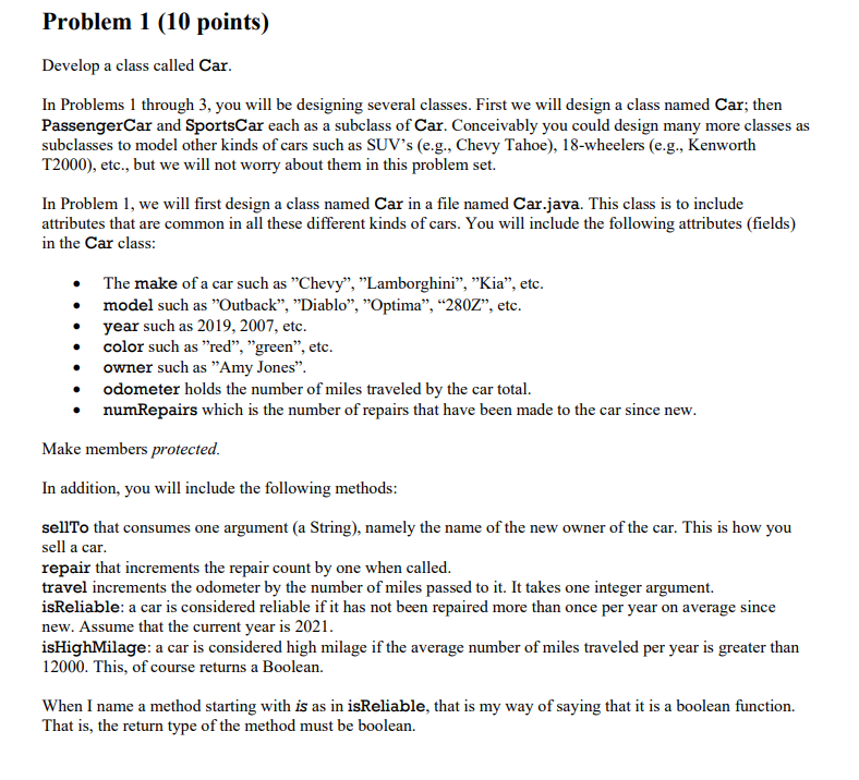 Solved Problem 1 (10 points) Develop a class called Car. In | Chegg.com