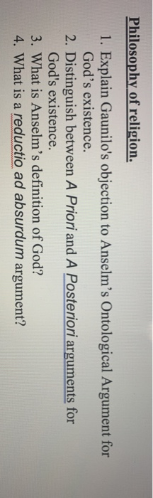 Philosophy of religion. 1. Explain Gaunilo's | Chegg.com