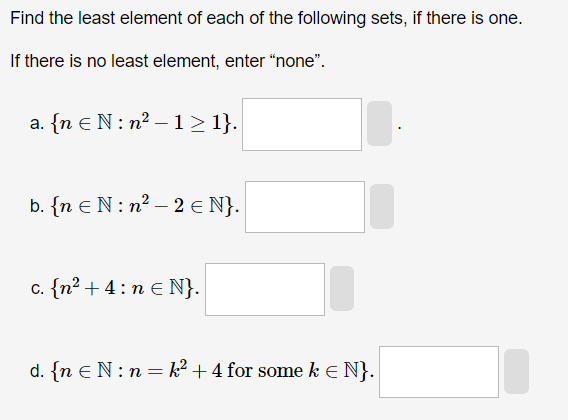 Solved Find the least element of each of the following sets, | Chegg.com