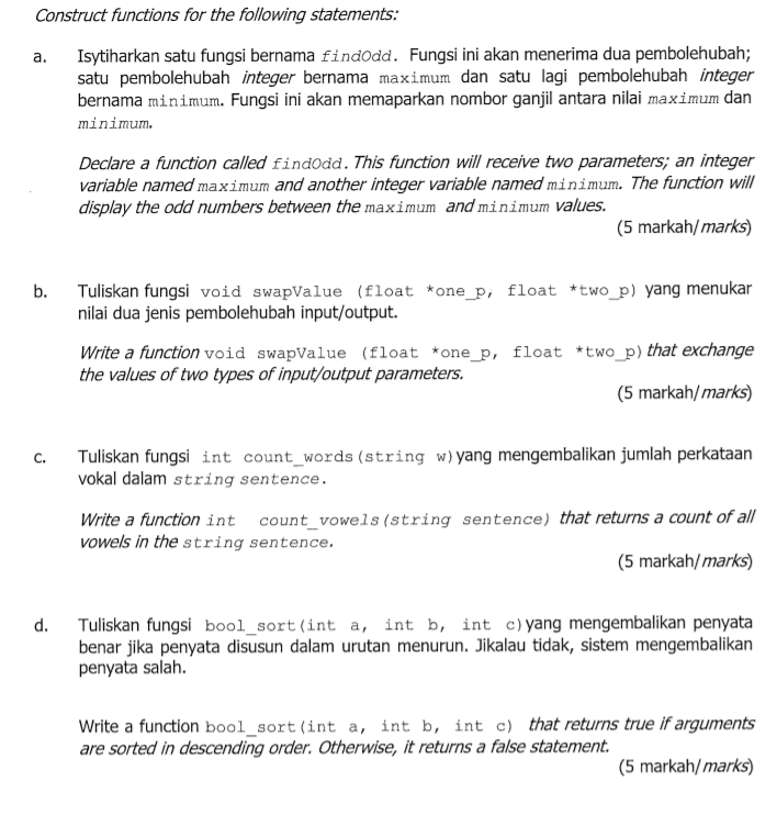 Solved a. Construct functions for the following statements: | Chegg.com