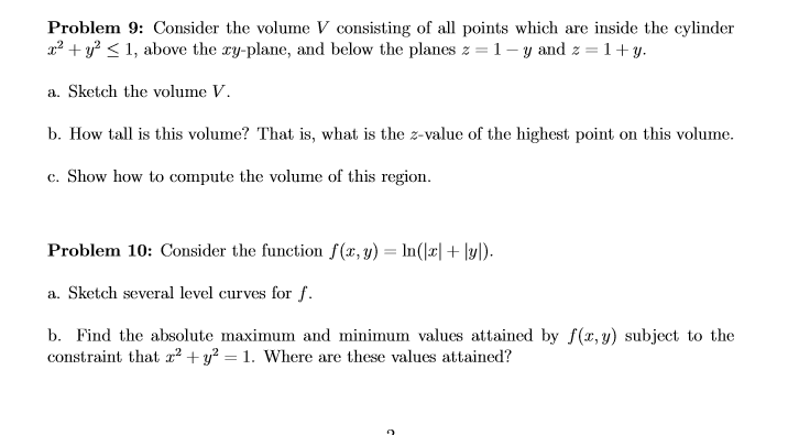 Solved Problem 9: Consider the volume V consisting of all | Chegg.com