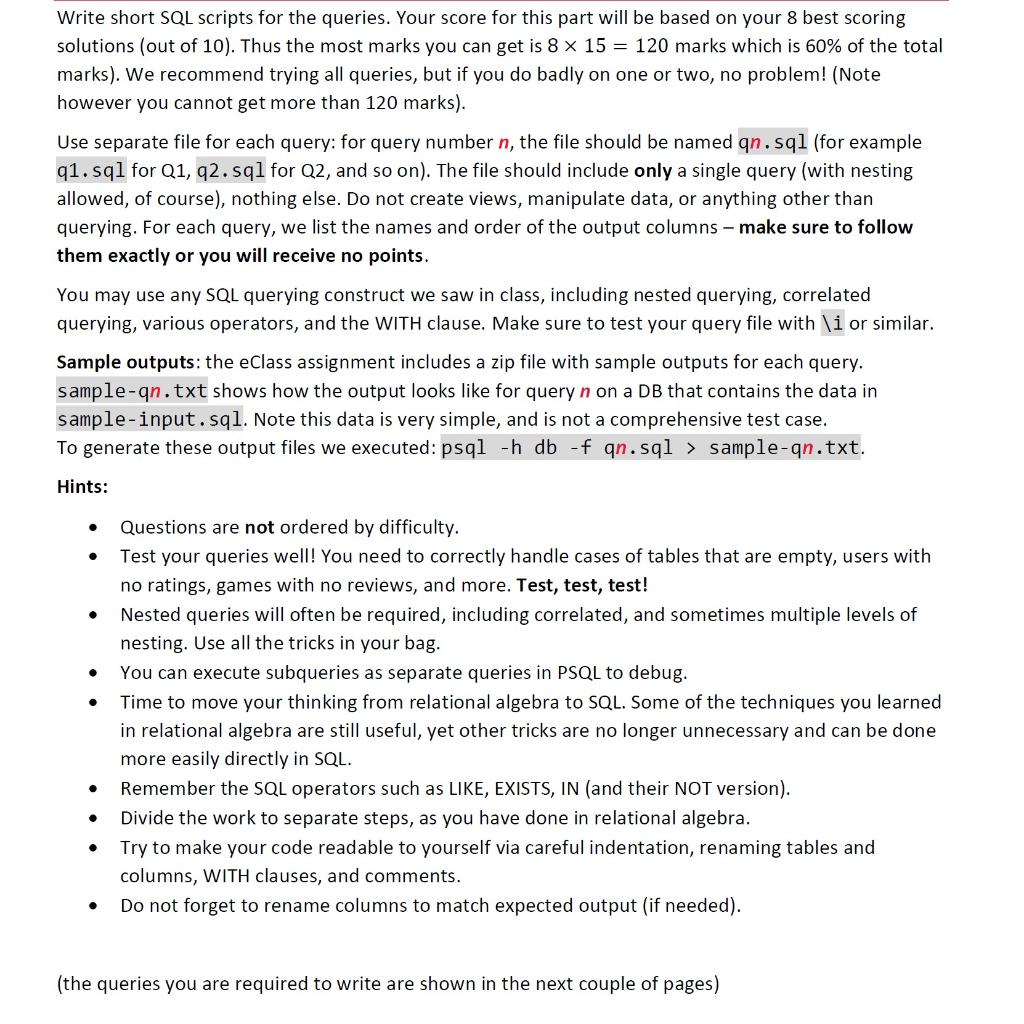 Solved Write short SQL scripts for the queries. Your score | Chegg.com