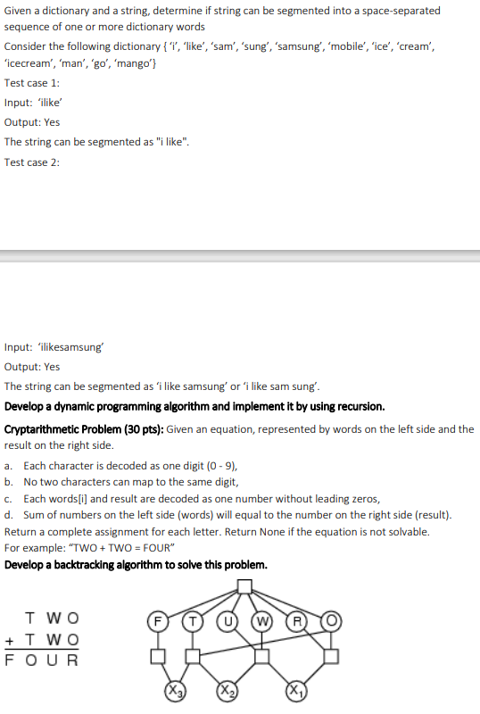 Cryptarithmetic Problem (30 ﻿pts): Given an equation, | Chegg.com