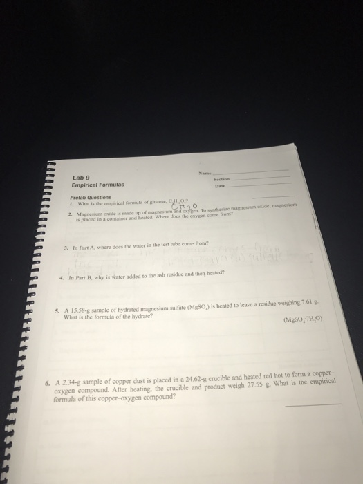 Solved Lab 9 Empirical Formulas Prelab Questions 1. What is | Chegg.com