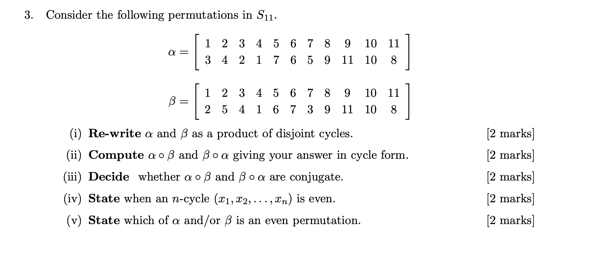 Solved 3. Consider the following permutations in S11. 10 11 | Chegg.com