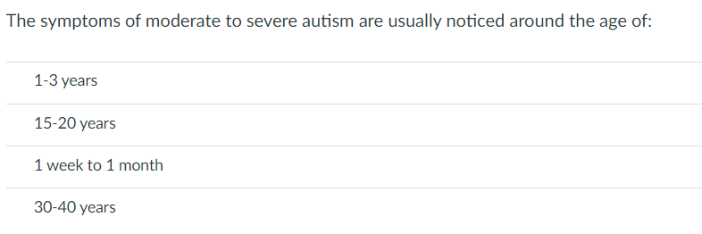 Solved The symptoms of moderate to severe autism are usually | Chegg.com