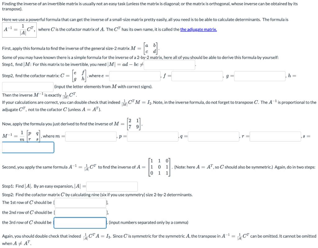 Solved Finding the inverse of an invertible matrix is | Chegg.com