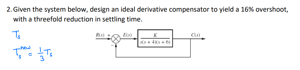 Solved 2. Given the system below, design an ideal derivative | Chegg.com