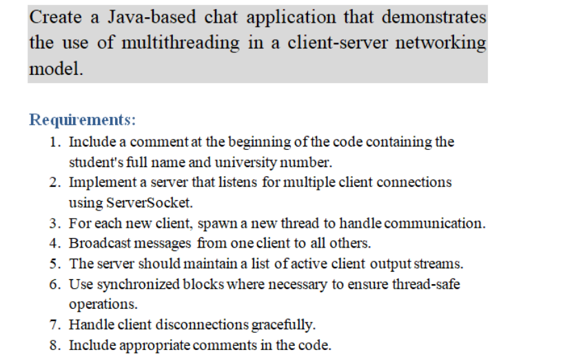 Solved Create a Java-based chat application that | Chegg.com