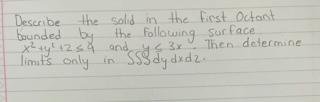 Solved Describe the solid in the first Octant bounded by the | Chegg.com