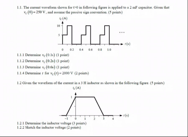 Solved 1.1. The current waveform shown for t>O in following | Chegg.com