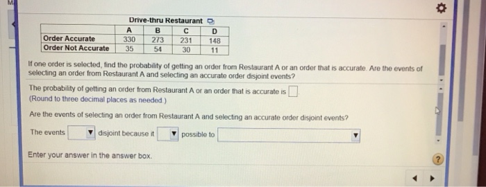 Solved Drive-thru Restaurant Order Accurate 330 273 231 148 | Chegg.com