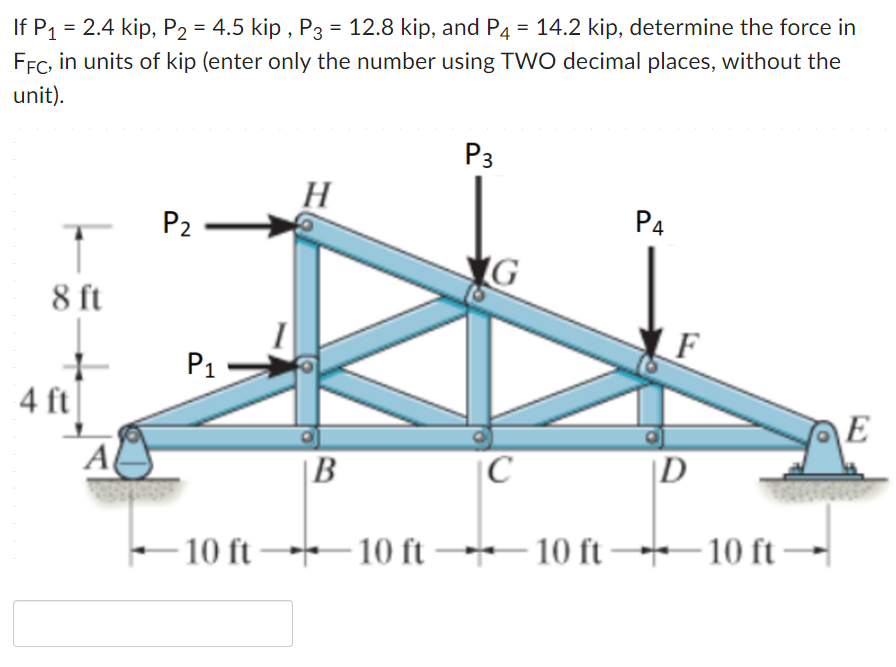 Solved If P1 = 2.4 kip, P2 = = 4.5 kip , P3 = 12.8 kip, and | Chegg.com