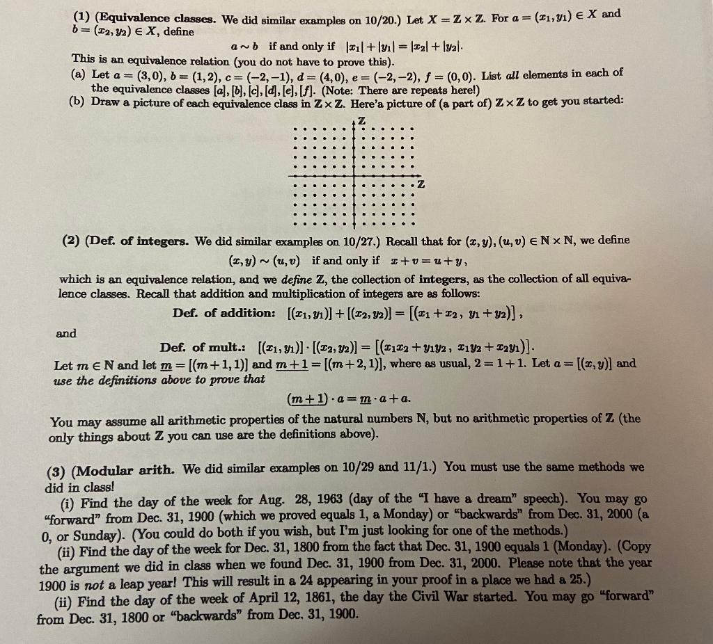 Solved (1) (equivalence Classes. We Did Similar Examples On 