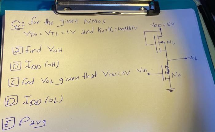 Solved for the given NMos VTO VTL = IV 2nd Ko=K₂=100MA/V 2 | Chegg.com