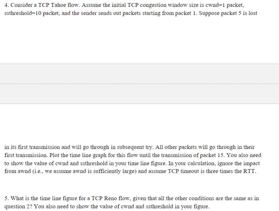 4.Consider a TCP Tahoe flow. Assume the initial TCP | Chegg.com