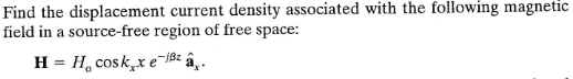 Solved Find The Displacement Current Density Associated With