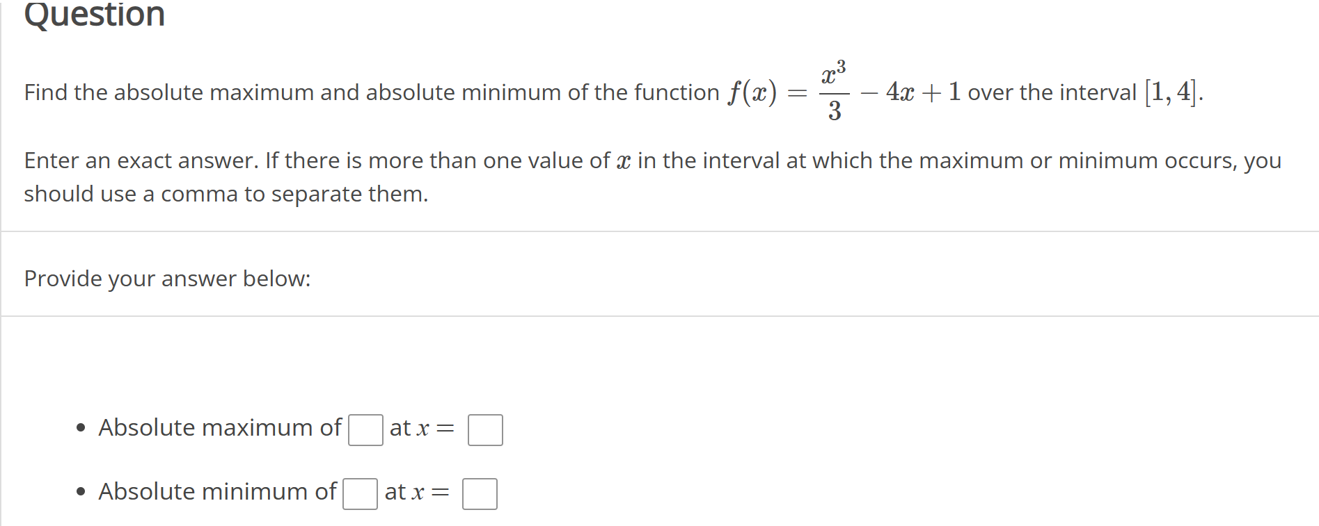 Solved QuestionFind the absolute maximum and absolute | Chegg.com