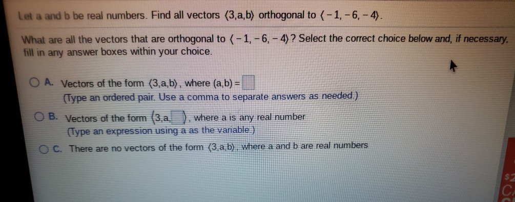 Solved Let a and b be real numbers. Find all vectors (3,a,b) | Chegg.com