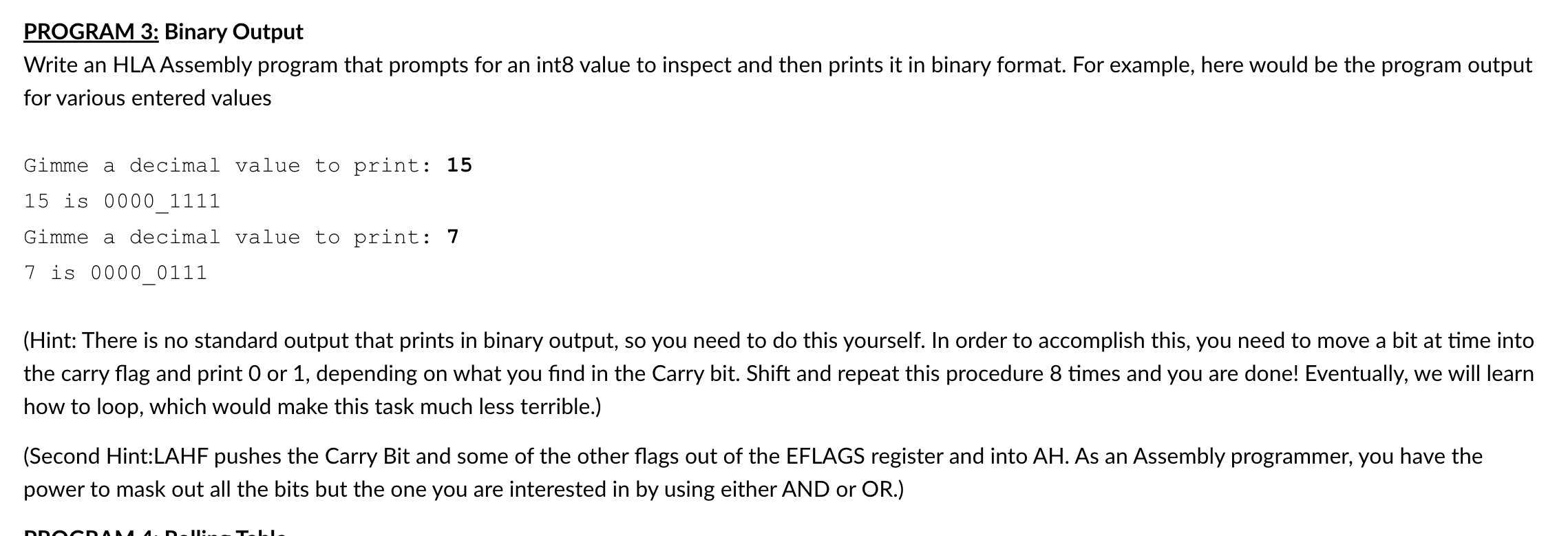 Solved Hlafprogram 3 Binary Outputwrite An Hla Assembly