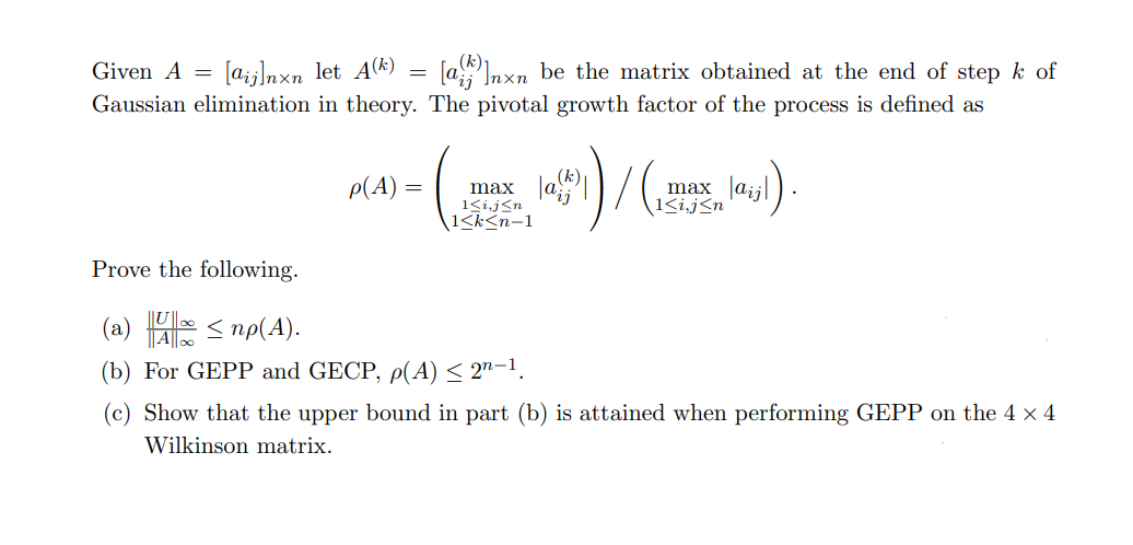 (aij]nxn let A(k) = Given A = be the matrix obtained | Chegg.com
