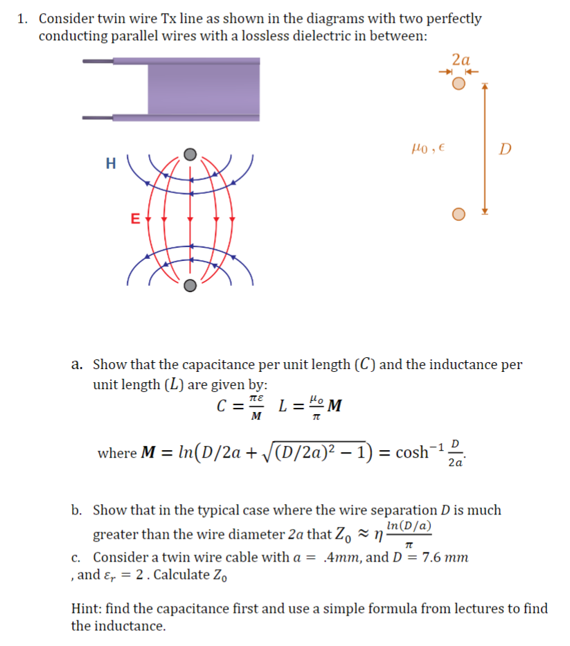 Solved 1. Consider twin wire Tx line as shown in the | Chegg.com