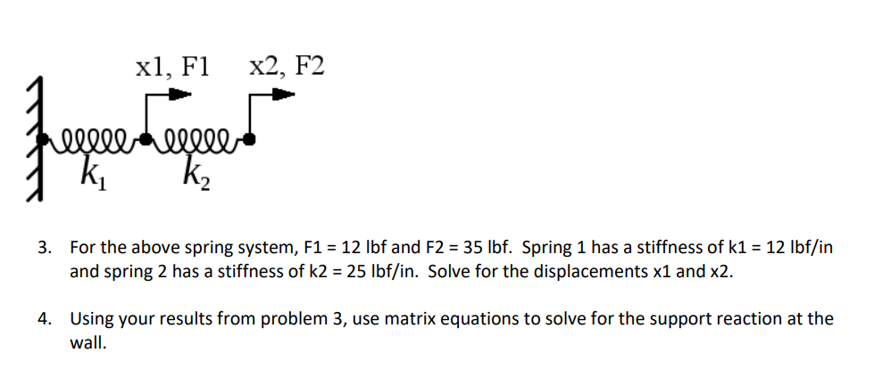 Solved 3. For the above spring system, F1=12lbf and | Chegg.com