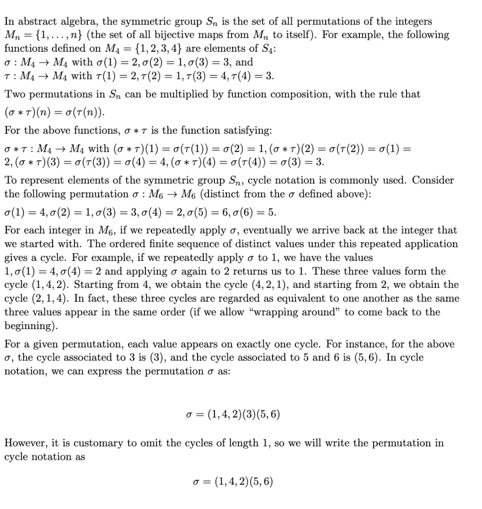 Solved In abstract algebra, the symmetric group Sn is the | Chegg.com