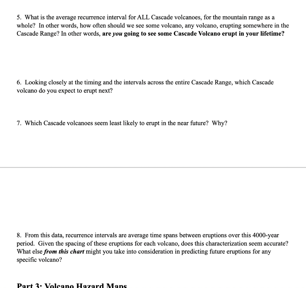 Solved Part 2: Volcanic Eruption Recurrence Intervals The | Chegg.com