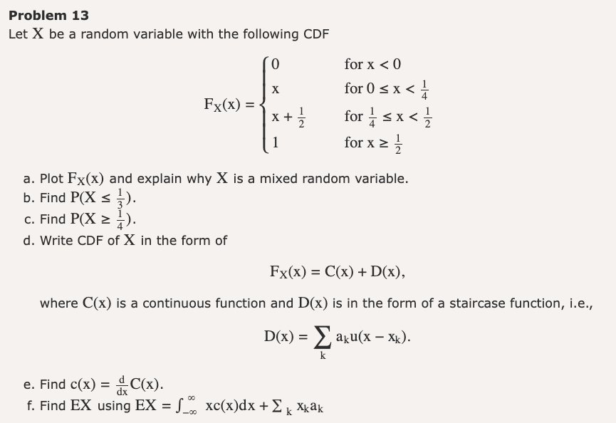 Solved Let X be a random variable with the following CDF | Chegg.com