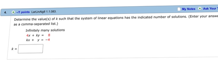 Solved Determine The Value S Of K Such That The System Of