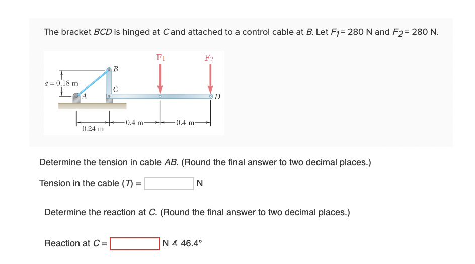 Solved The bracket BCD is hinged at Cand attached to a | Chegg.com