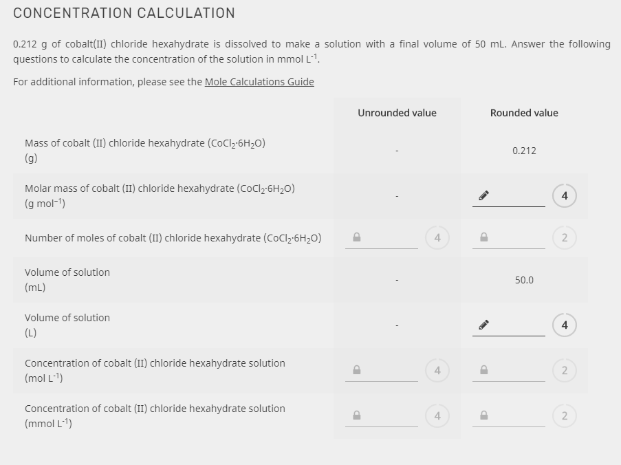 Solved CONCENTRATION CALCULATION 0.212 g of cobalt(II) | Chegg.com