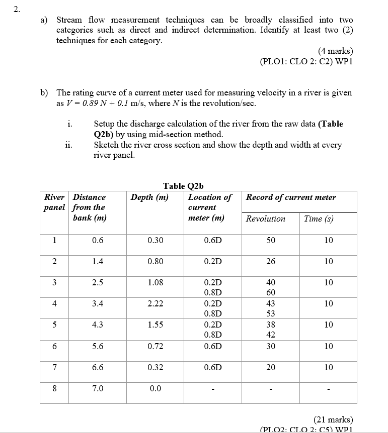 Solved 2. . a) Stream flow measurement techniques can be | Chegg.com