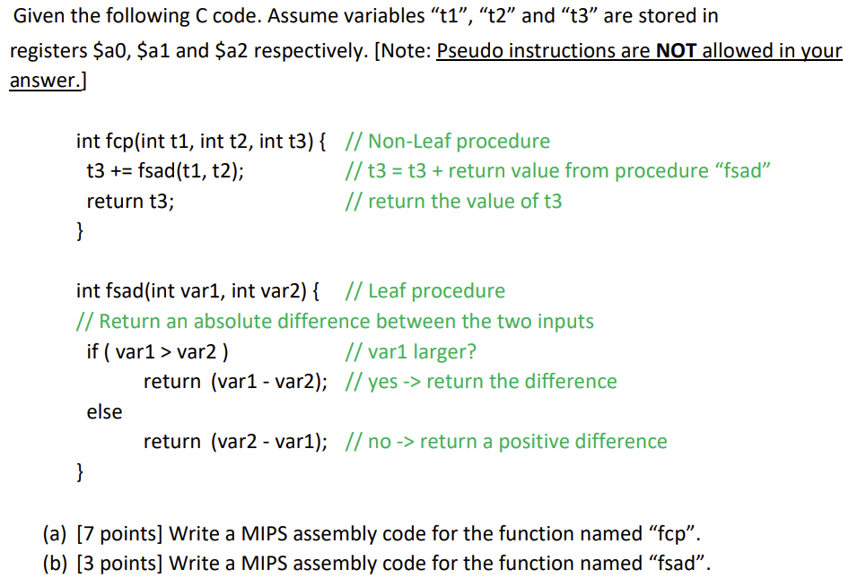 Solved Given the following C code. Assume variables “t1”, | Chegg.com