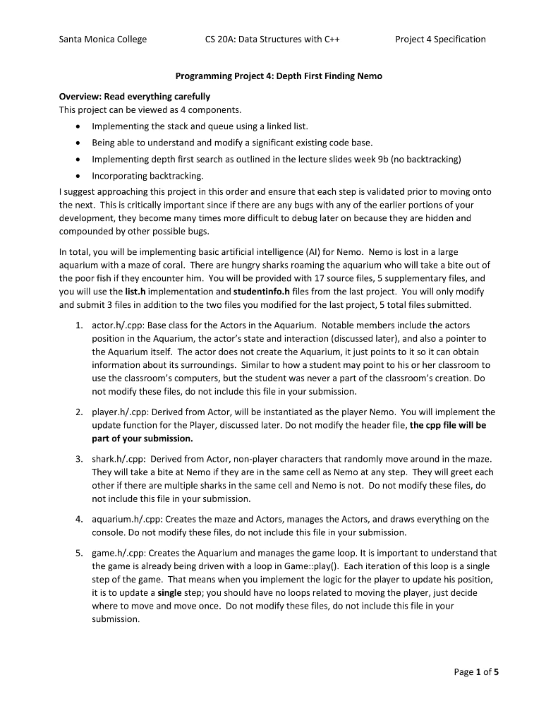 Solved Santa Monica College CS 20A: Data Structures with C++ | Chegg.com