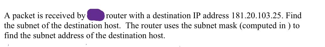 Solved A packet is received by router with a destination IP | Chegg.com