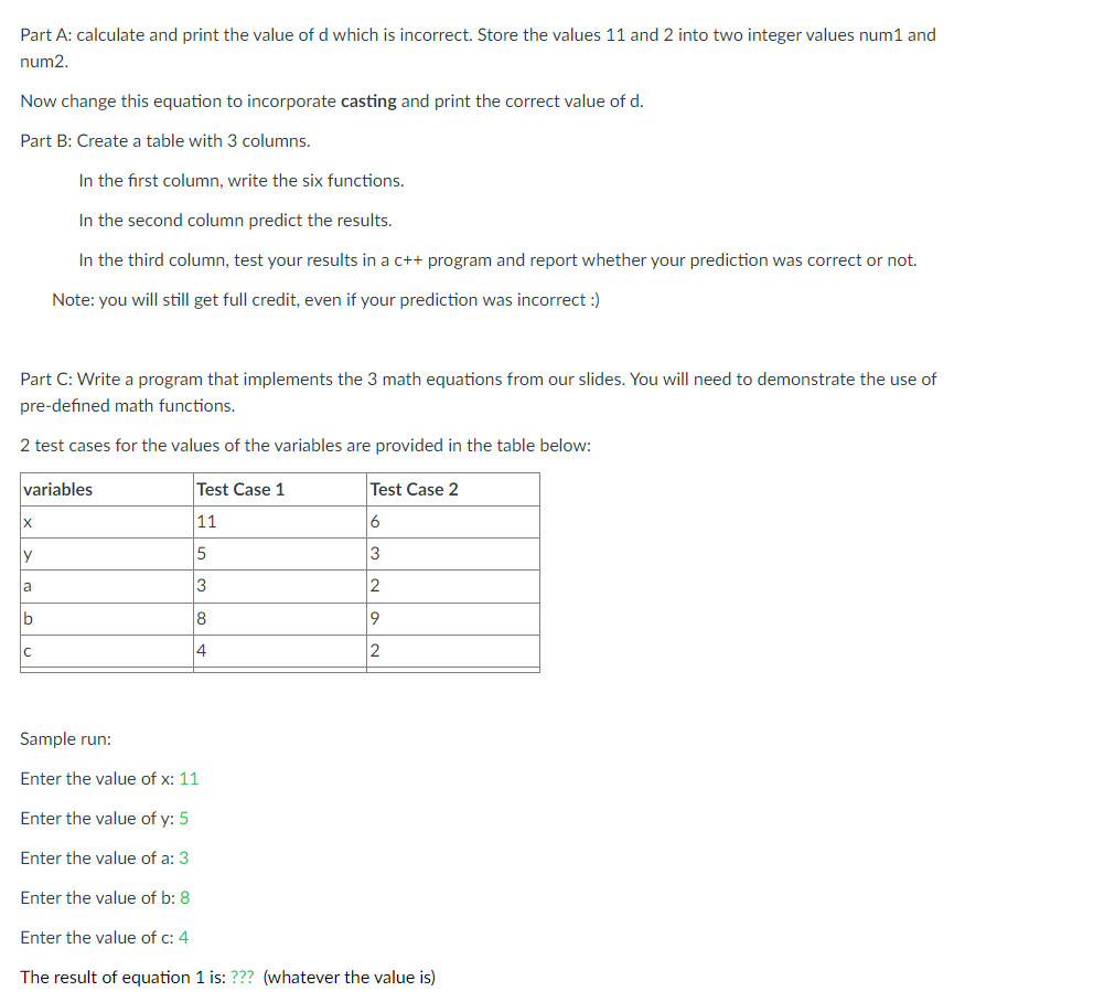 Solved Part A: calculate and print the value of d which is | Chegg.com