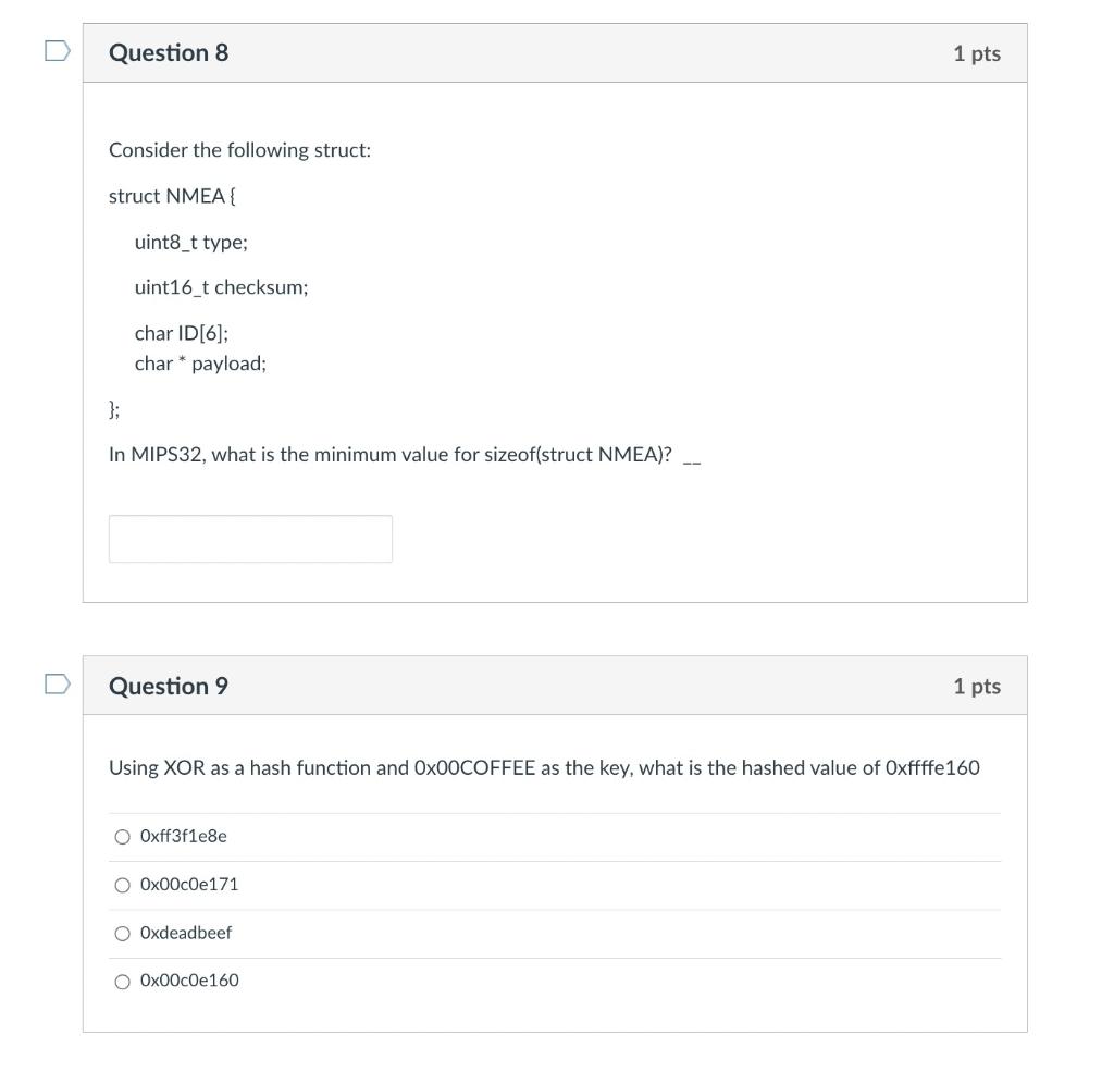 Solved Question 8 Consider the following struct: struct NMEA | Chegg.com