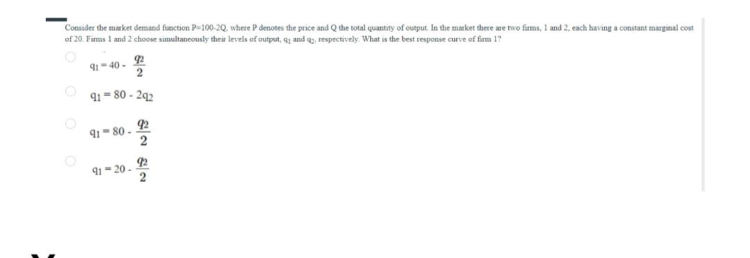 Solved Consider the market demand function P=100−2Q. where P | Chegg.com